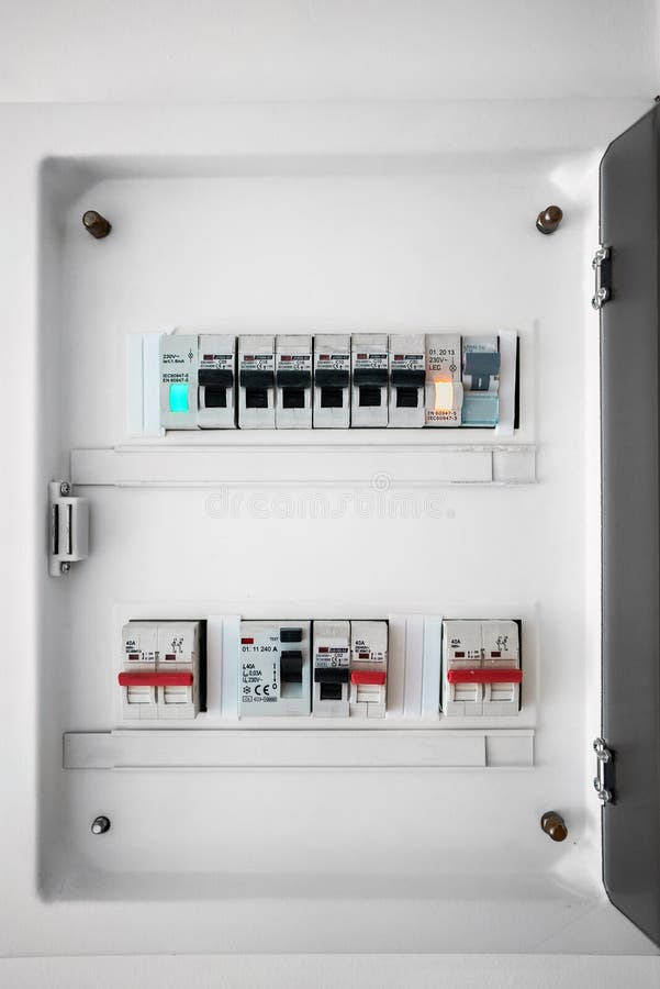 Switches on fuse board stock image. Image of component - 285800605