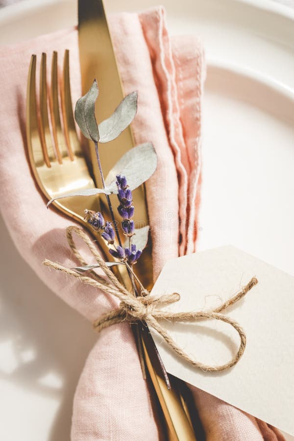 Table Setting Details on White Plates. Stock Photo - Image of romantic ...