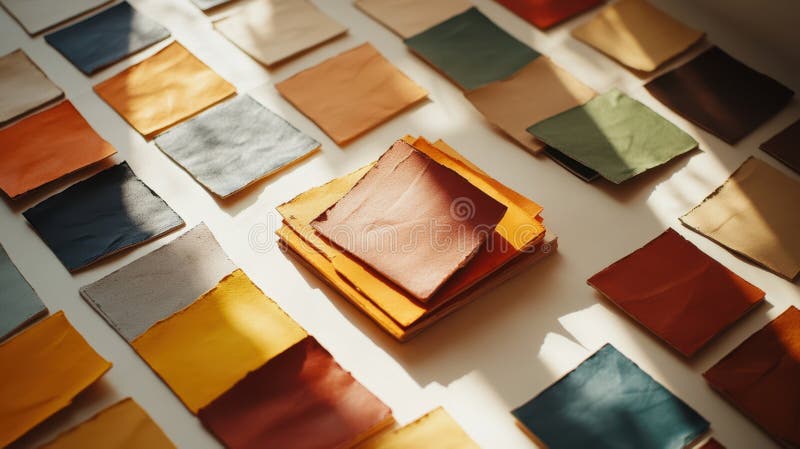 A Close-up View of a Table Showcasing an Array of Vibrant Colored Paper ...