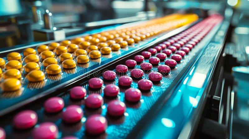 Close-up View of Tablet Coating Process Showcasing Vibrant Colored ...
