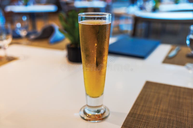 Glass Chilled Beer Table Blurred Bar Background Pub Close Up Stock ...