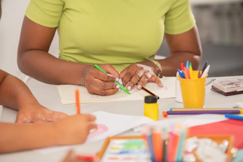 Close-up View of a Teacher Drawing in Art Class. Stock Photo - Image of ...