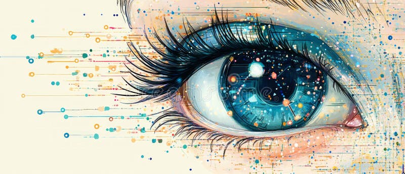 A Close-up View of a Tech-inspired Eye Filled with Vivid Digital ...