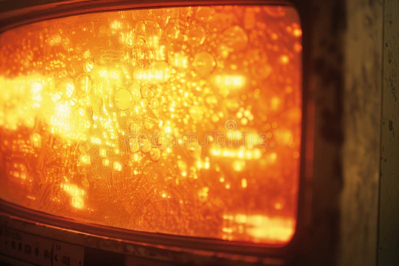 A Close-up View of a Television with a Yellow Screen Stock Photo ...