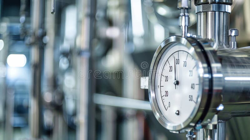 A Close-up View of a Temperature Sensor Gauge in a Modern Industrial ...
