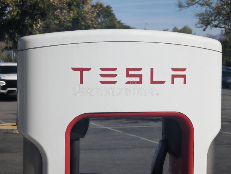 Close Up View of a Tesla Charging Station Editorial Stock Image - Image ...