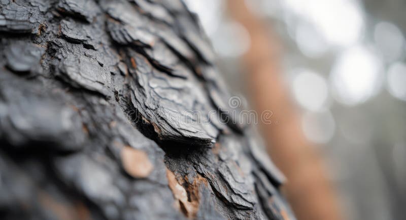 Close-up View of Textured Black Bark on a Tree after a Forest Fire in ...
