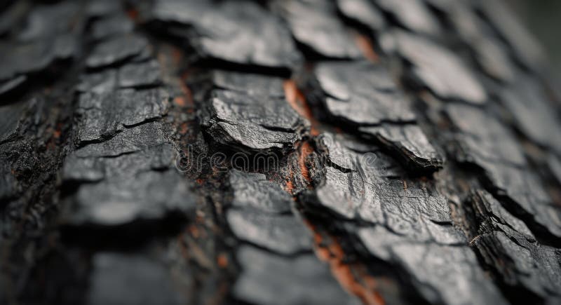 Close-up View of Textured Black Bark on a Tree after a Forest Fire in ...