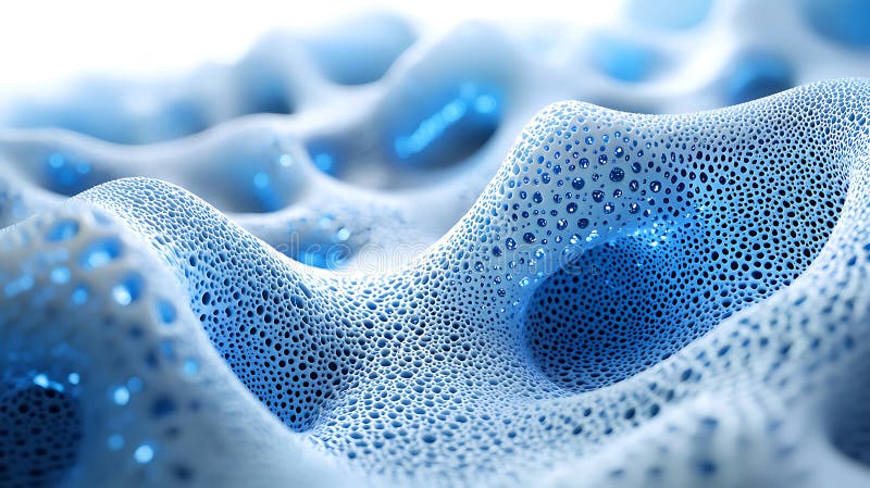 Close Up View of Textured Blue Surface with Bubbles and Depth, Resembling Natural Probiotics ...