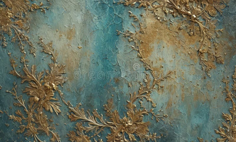 Close-up View Textured Surface with Blue and Gold Pattern, Featuring ...