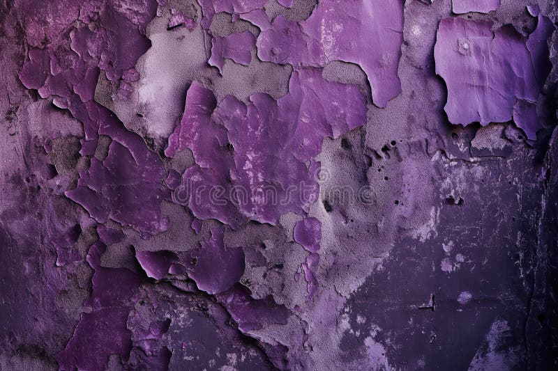 Weathered Purple Paint Wall with Peeling White Gray Layers. Close-up ...