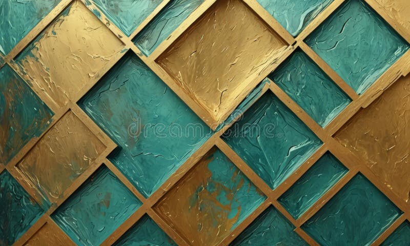 Close-up View Textured Wall with Diamond Pattern in Gold and Turquoise ...
