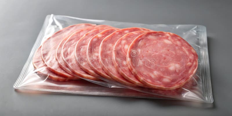 Close-up View of Thinly Sliced Deli Meat in a Clear Plastic Package ...