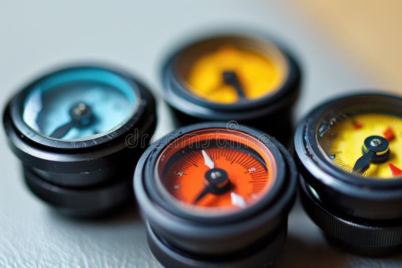 A Close-up View of Three Different Colored Compass Faces, Great for ...
