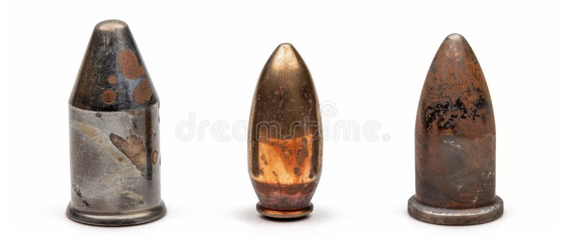 Three Rifle Bullets Standing on White Snow Background Stock ...