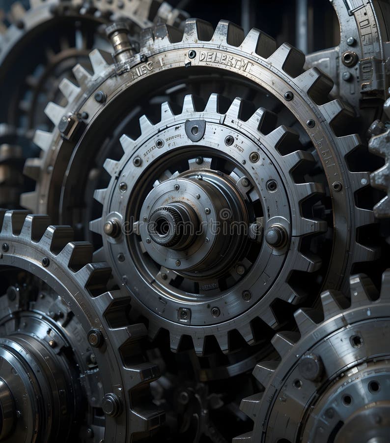 A Close-up View of Three Intricate, Mechanical Gears Interlocked ...