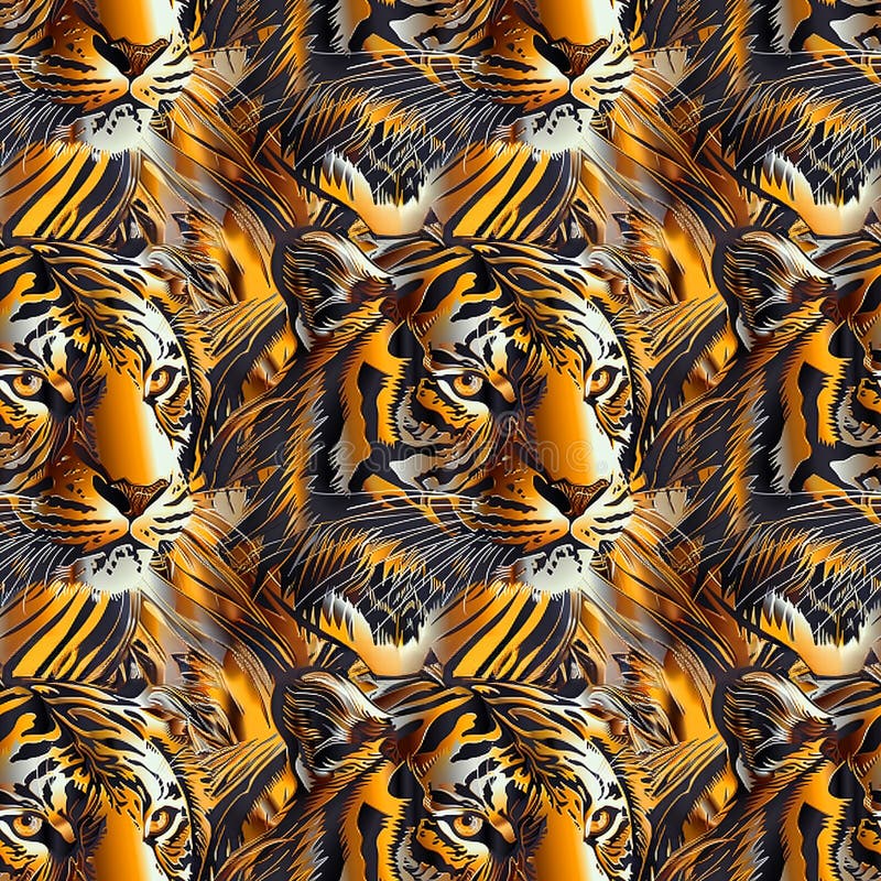 Intense Tiger Face Close-up Seamless Stock Illustration - Illustration ...