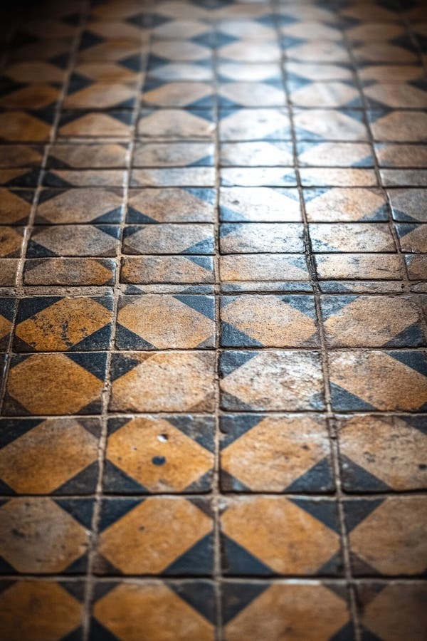 A Close-up View of a Tiled Floor with a Repeating Yellow and Black ...