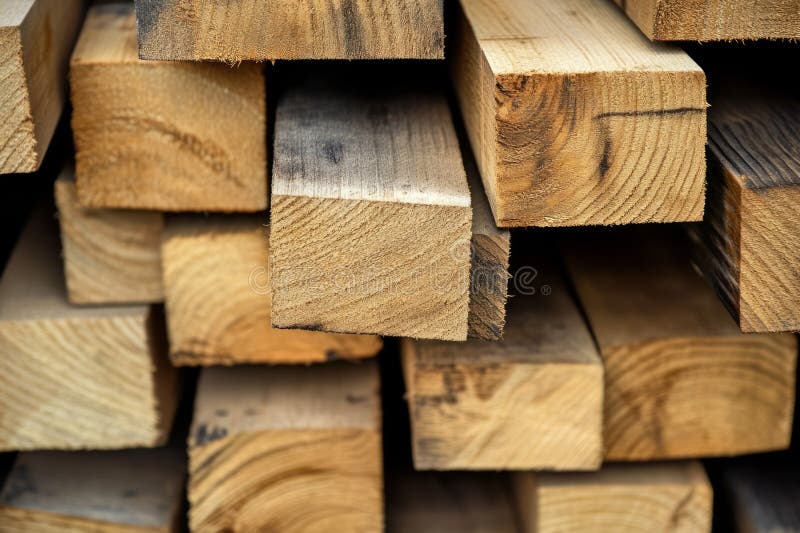 Stacked Timber Planks in Warm Lighting and Soft Focus. Artificial ...