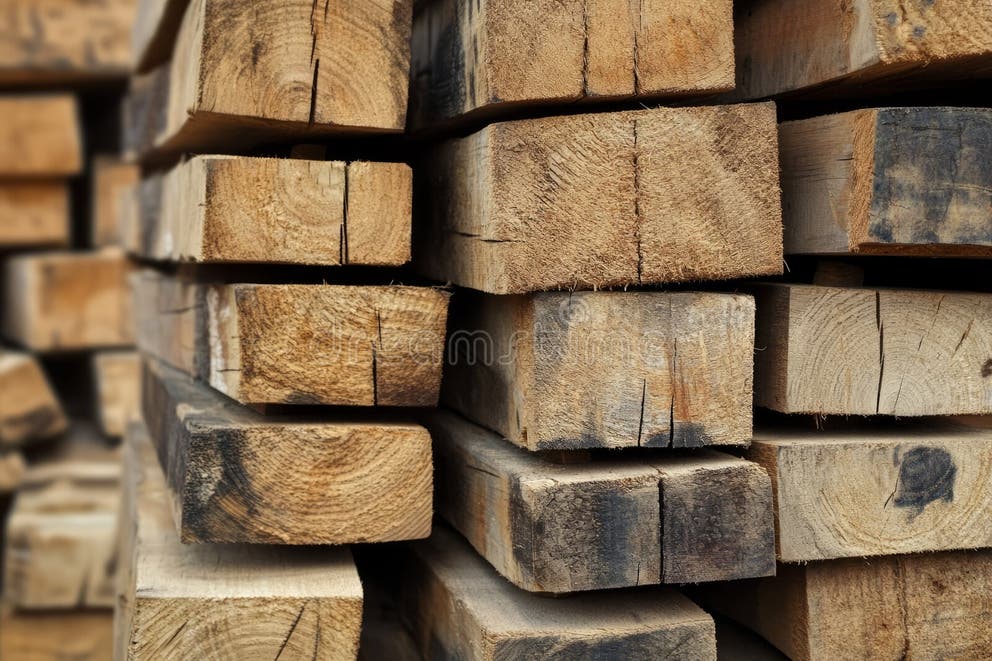 Stacked Timber Planks in Warm Lighting and Soft Focus. Artificial ...