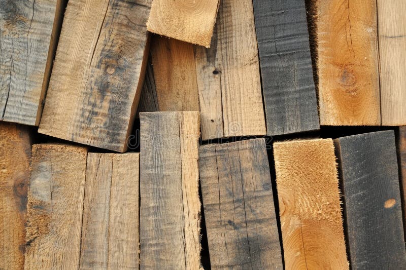 Stacked Timber Planks in Warm Lighting and Soft Focus. Artificial ...