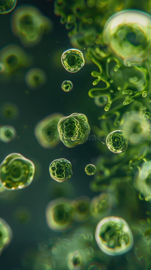 Close-up View of Tiny Green Algae Particles Floating in Freshwater ...
