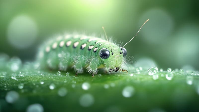 Close Up View of a Tiny Insect with Distinctive Striped Body on Green ...