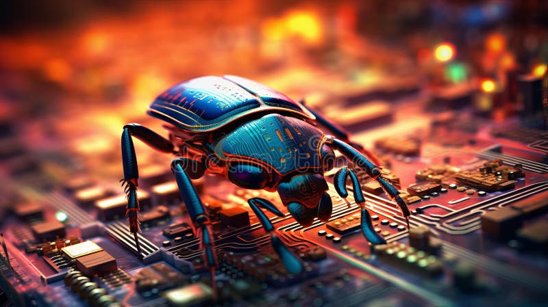 Close Up View To Computer Bug Perched on Microchip Symbolizing Threat ...