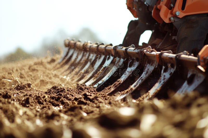 Close-up View of a Tractor Tilling the Soil in a Field, Preparing the ...