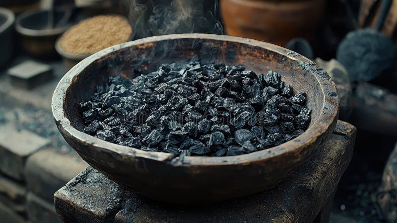 Traditional Charcoal Production in Rustic Setting with Tools Stock ...