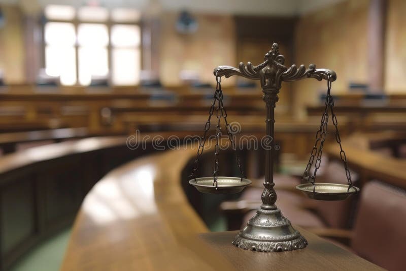 A Close-up View of a Traditional Scale of Justice in a Courtroom ...
