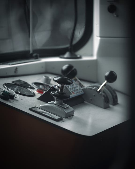 Close-up View of a Train Control Panel with Various Levers and Buttons ...