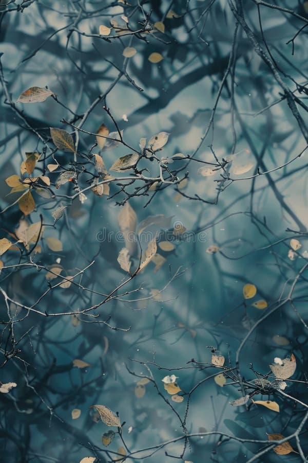 A Close-up View of a Tree Branch with Falling Leaves Stock Photo ...