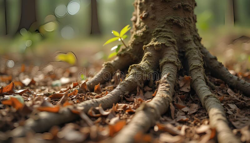 Close-up View of Tree Roots Emerging from the Soil, Surrounded by ...
