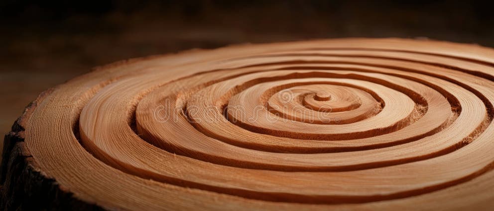 A Close-up View of a Tree Trunk with Concentric Spiral Patterns Carved ...