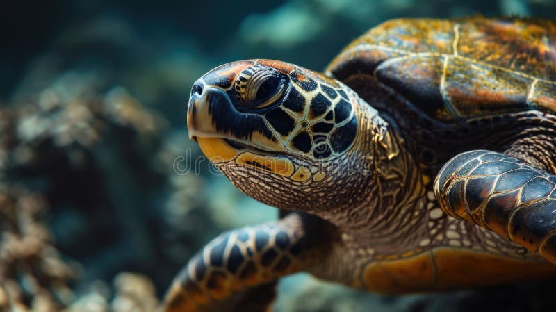 A Close-up View of a Turtle Swimming in the Water. Suitable for Aquatic-themed Projects or ...