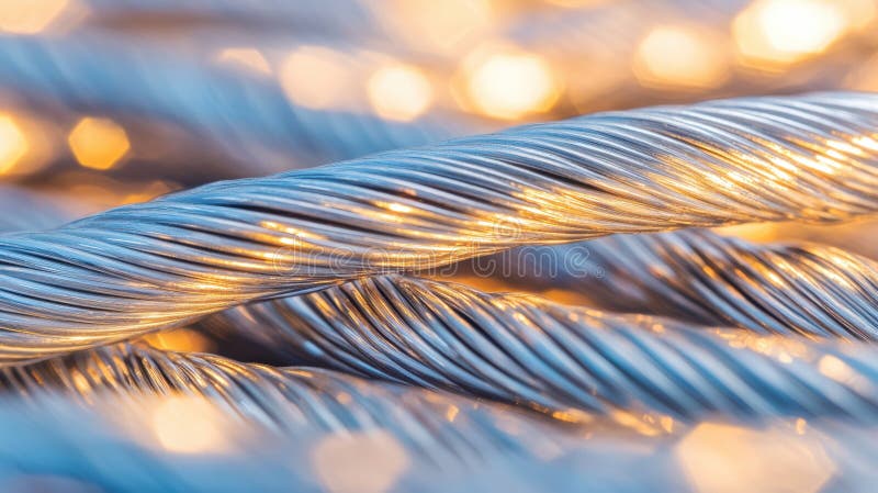 A Close-up View of a Twisted Metal Wire, Illuminated by Warm Yellow ...