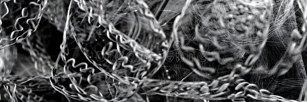 Close Up View of Twisted and Tangled Clear Plastic Material with a Dark ...