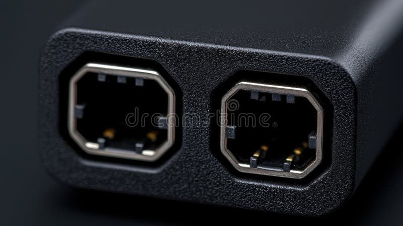 A Close-up View of Two Black Computer Ports with Silver Metal Frames ...