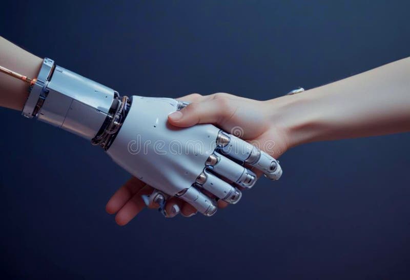 A Close-up View of a Two Hands Shaking One Human and One Robotic Stock ...