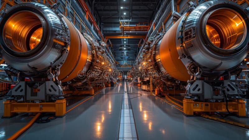 Close-Up of Reusable Rocket Engines Being Serviced in a Large ...
