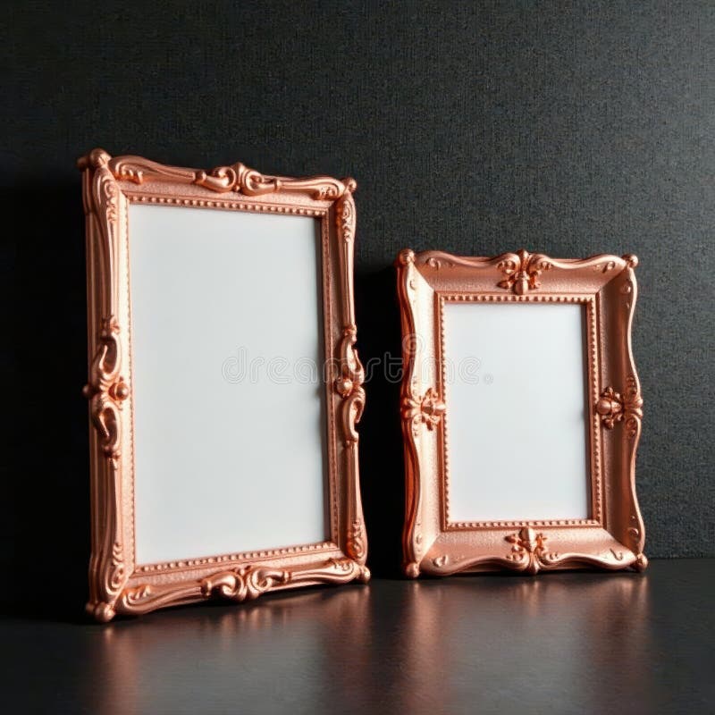 Close Up View of Two Rose Gold Colored Frames on Black , Frame, Shape ...