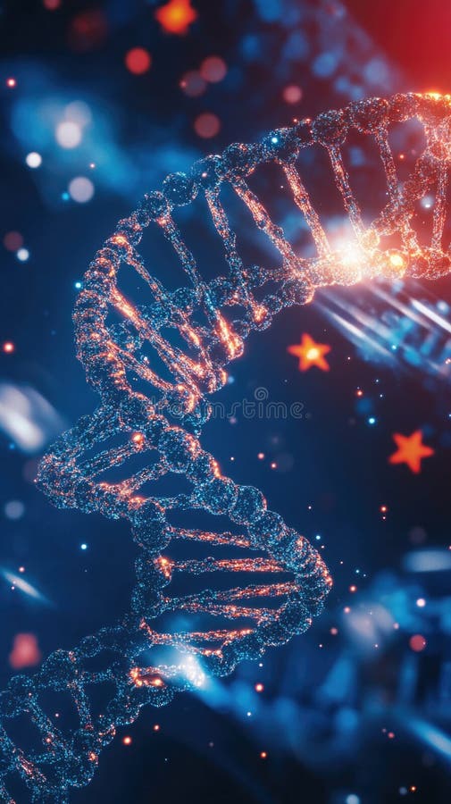 A Close-up View of Two Strands of DNA Intertwined, Highlighting the ...