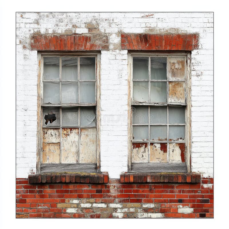 Weathered Windows in Red Brick Wall Stock Illustration - Illustration ...