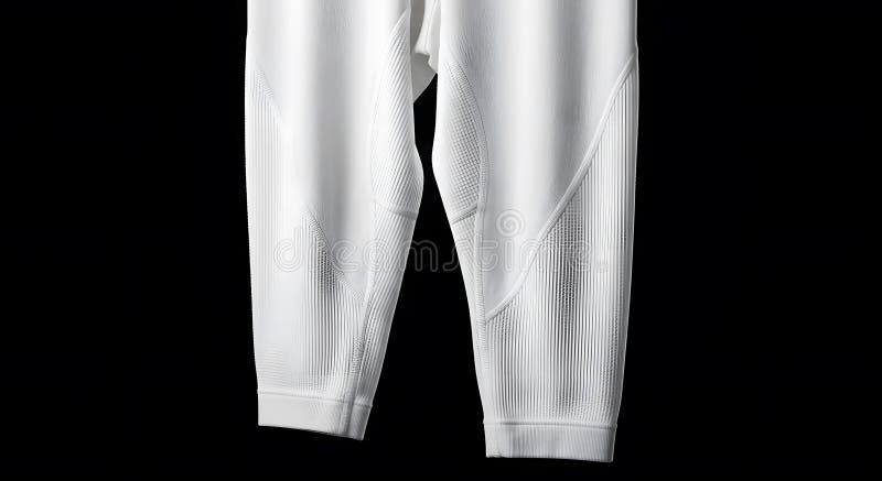 Pair of White Athletic Compression Pants with Textured Details on Black ...
