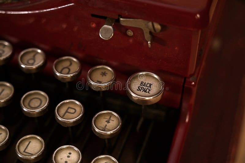 Close Up View of a Typewriter Keyboard. Focus on the Key "BACK SPACE ...