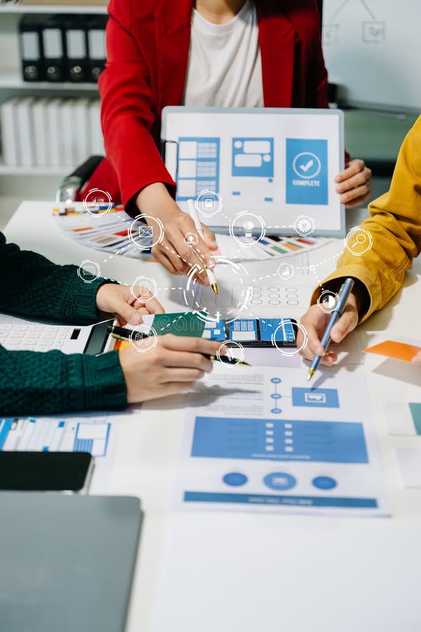 Close Up View of UI Developer Team Brainstorming on Their Project with ...