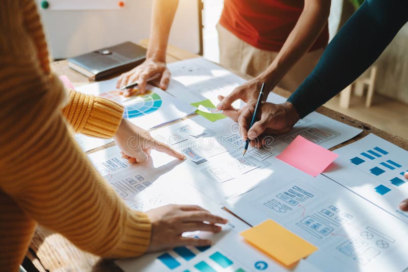 Close Up View Of Ui Developer Team Brainstorming On Their Project With