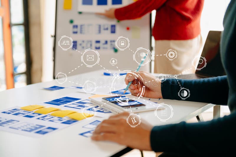 Close Up View Of Ui Developer Team Brainstorming On Their Project With