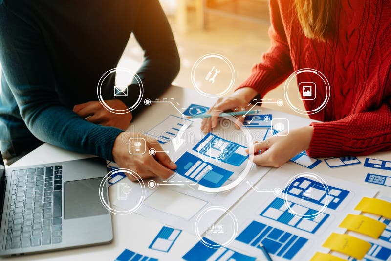 Close Up View of UI Developer Team Brainstorming on Their Project with ...